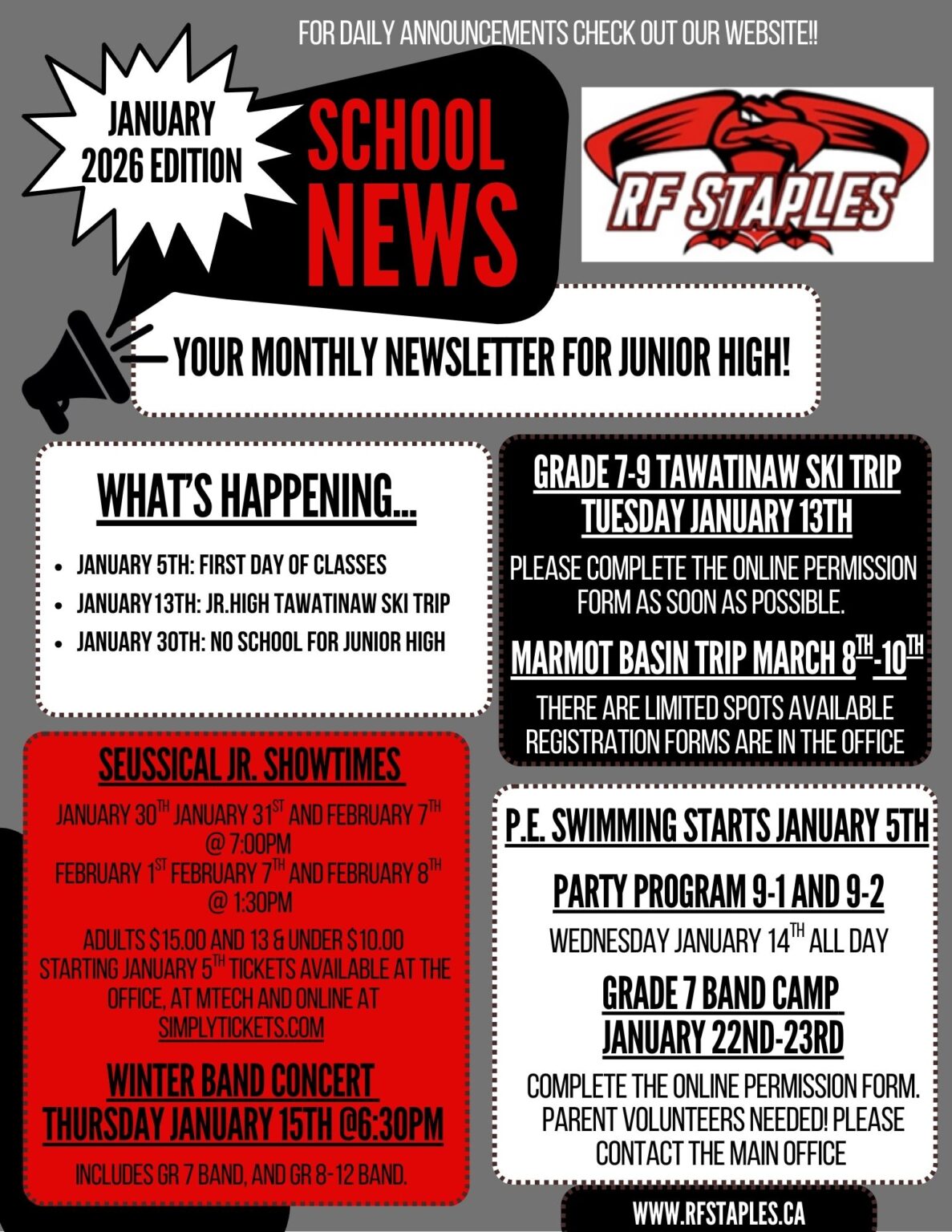Jr High January Newsletter - R.F. Staples Secondary School